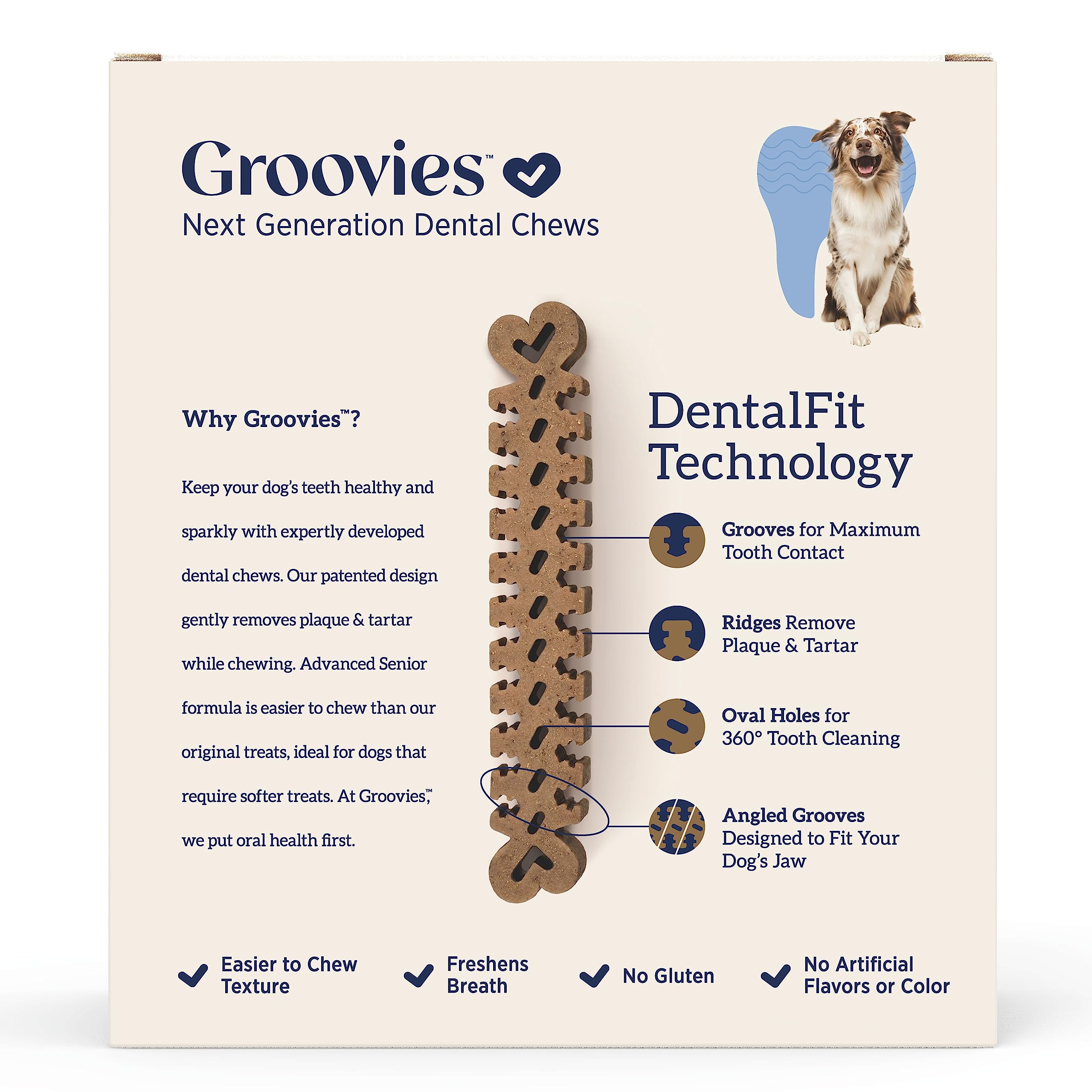 GROOVIES Senior Dog Dental Chew Individually Wrapped Large (18 ea)