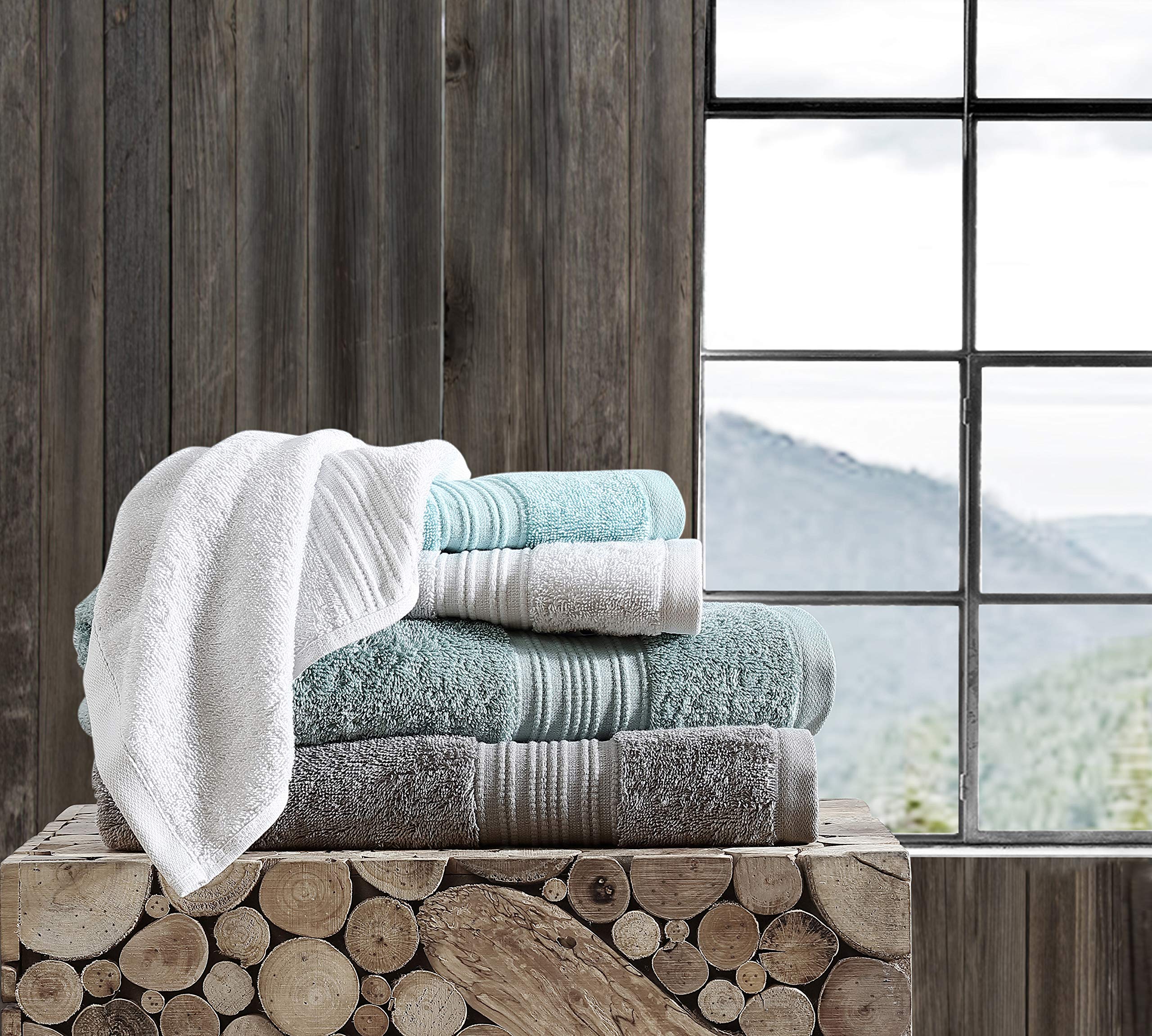 Eddie Bauer Home | Denali Collection | 6pc Towel Set-100% Terry Cotton, Ultra Soft & Absorbant, Fade-Resistant, Oeko-Tex Certified, 6 Piece, Green