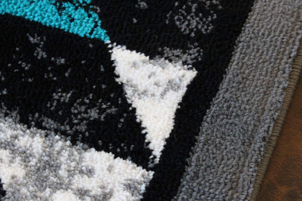 Masada Rugs, Stephanie Collection Area Rug Southwest Native American Distressed Design 1106 Turquoise Grey White Black (8 Feet X 10 Feet)