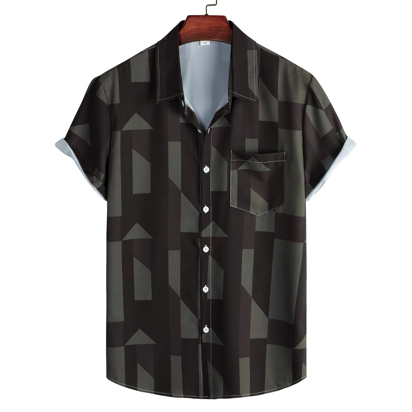 DUOWEI New Men's Casual Loose Large Size Shirts Lapel Printed Short Sleeve Shirts Hawaiian Beachwear Black