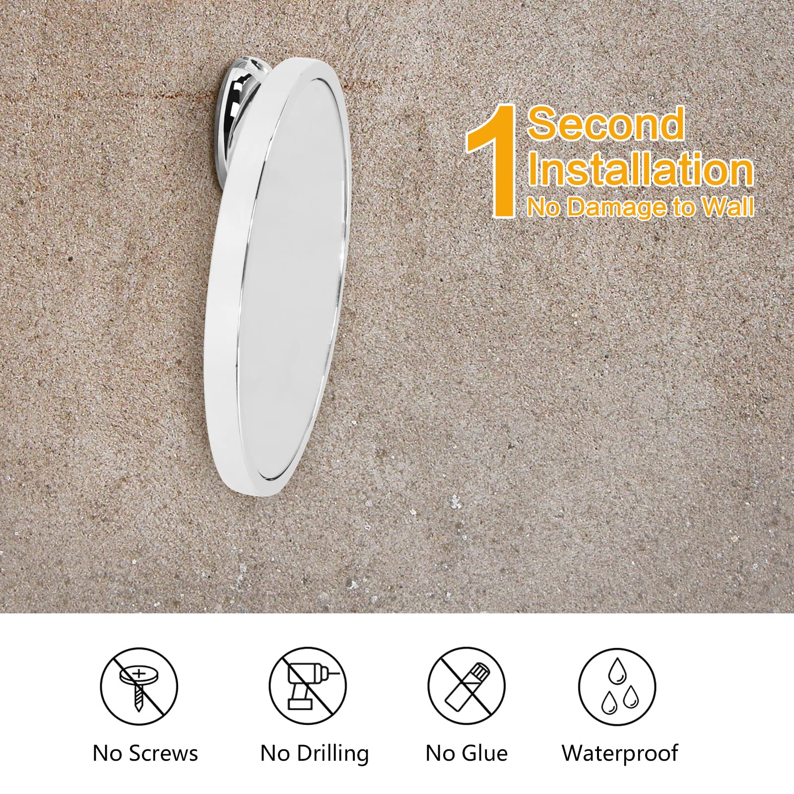 Fogless Mirror Shower Mirror for Shaving, Anti-Fog Mirror with Suction Wall Mounted Makeup Mirror Chrome Plated Easy Assembly