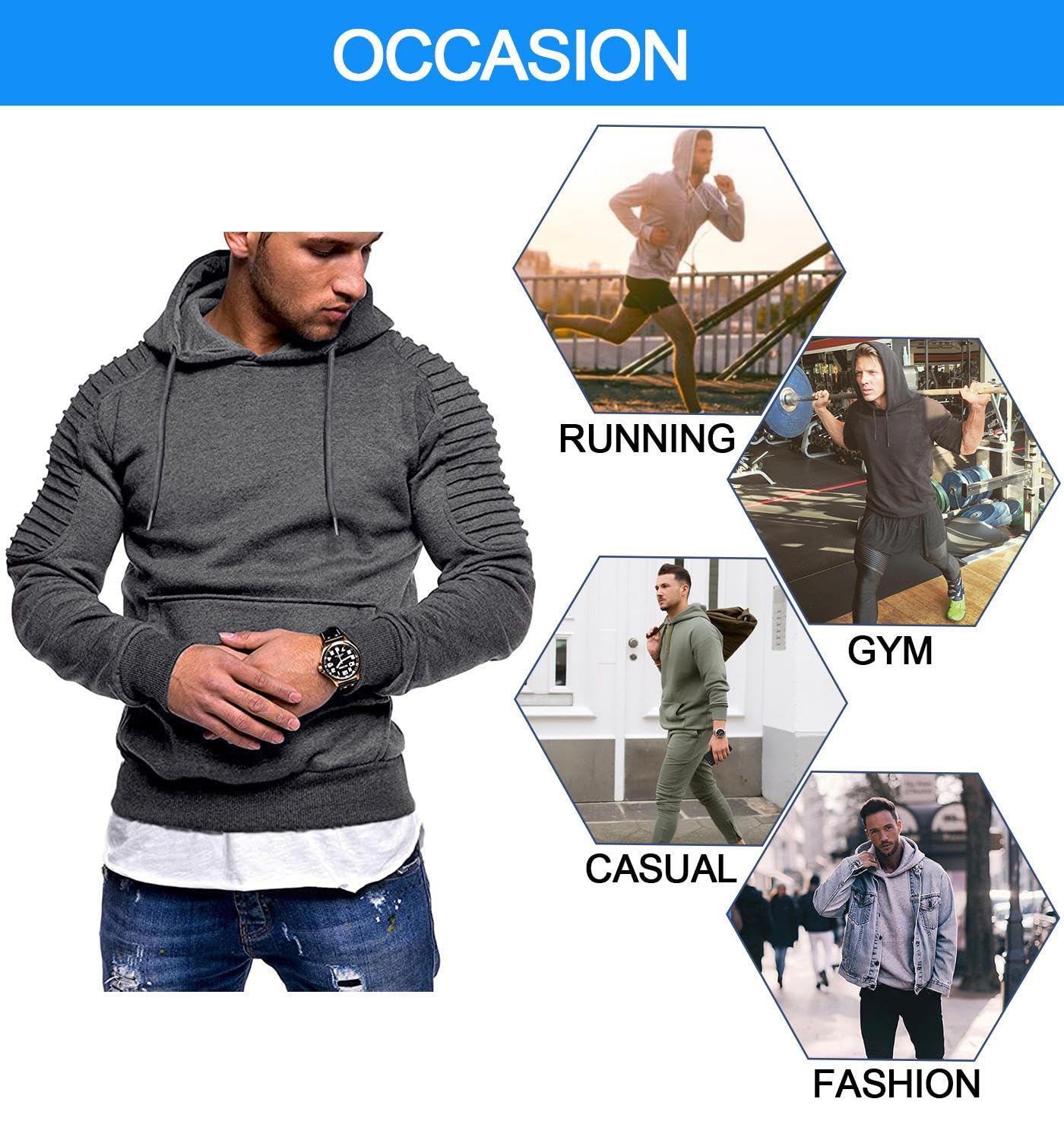 COOFANDY Men's Workout Hoodie Gym Sport Sweatshirt Athletic Pullover Casual Fashion Hooded With Pocket (Dark Gray., Large)