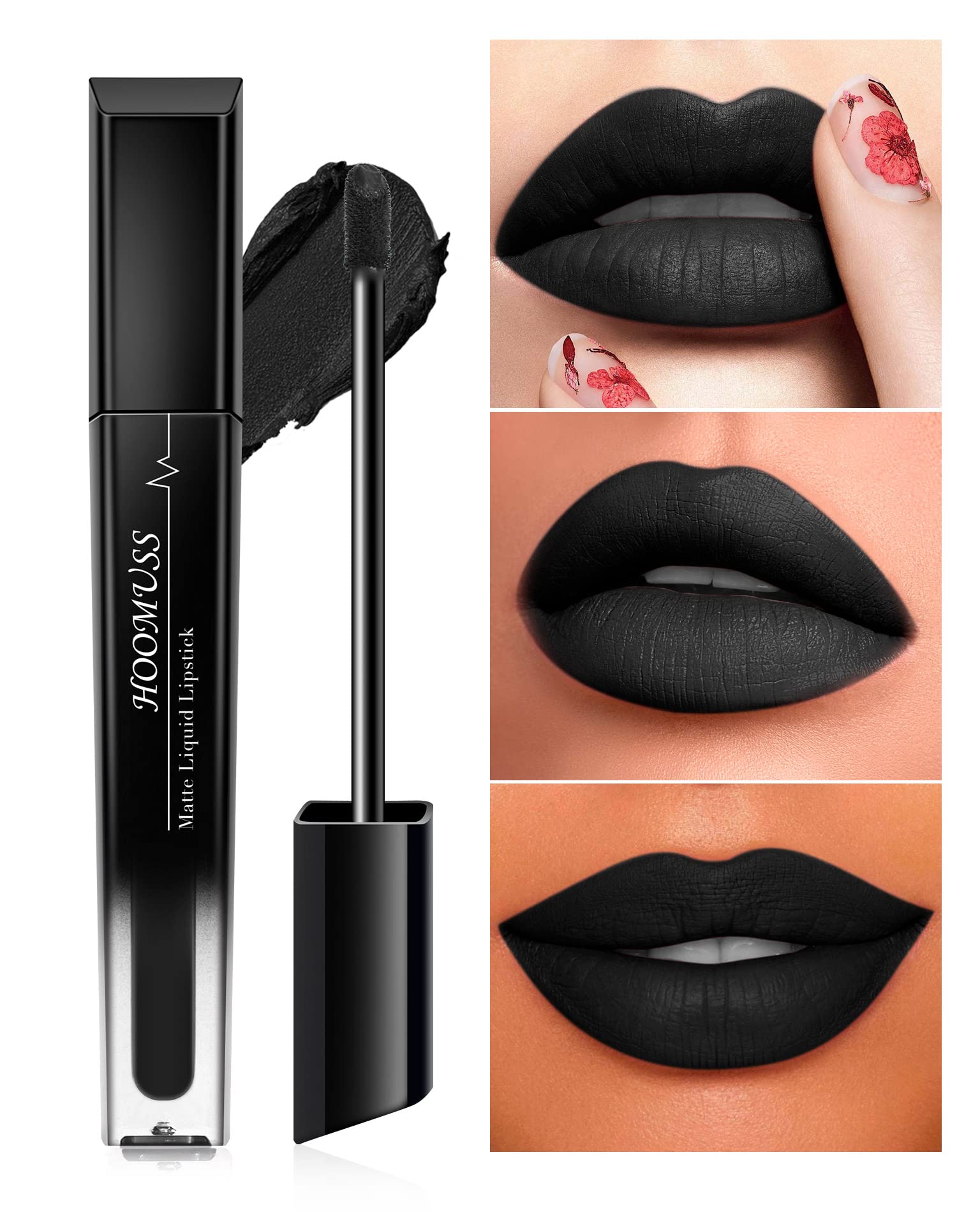 HOOMUSS Black Lipstick Long Lasting Smudge Proof, Goth Black Matte Lipstick for Halloween, Waterproof Gothic Lip Makeup Vegan & Cruelty Free (Black Swan)