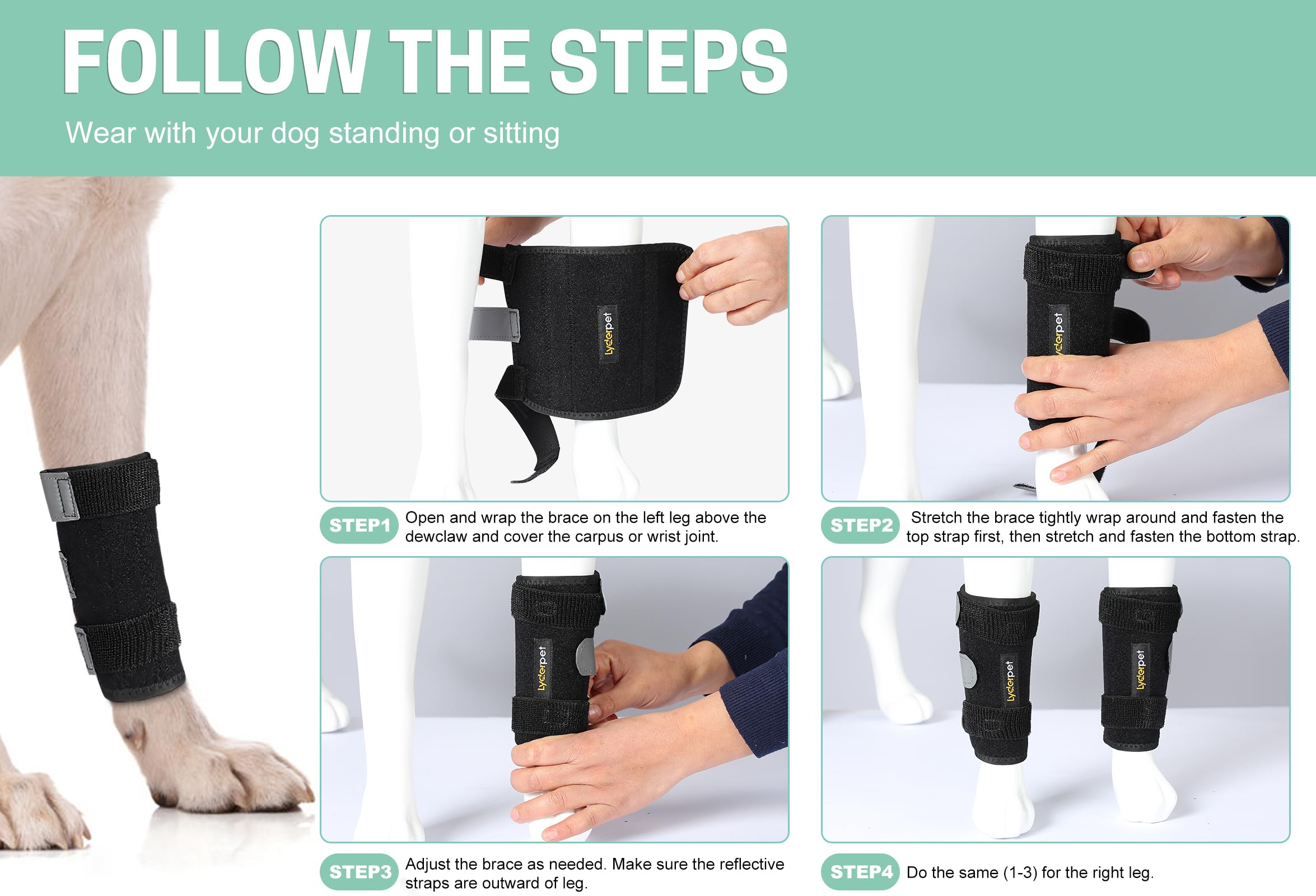 Lyderpet Dog Leg Brace Front Wrist or Carpal Support for Canine Dogs, Brace Compression Wraps with Metal Splints, Prevents Ankle Injuries&Sprains, Helps with Loss of Stability Caused by Arthritis