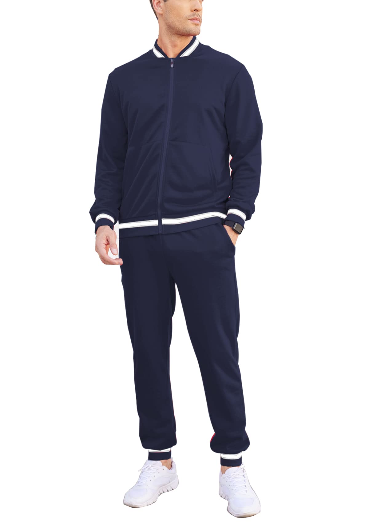 COOFANDY Tracksuit For Men Set Zip Up Jogging Suits 2 Piece Warm Casual Athletic Jogging Sweatsuits Navy Blue