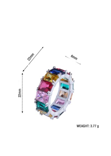 COLORFUL BLING Zircon Flash Diamond Bar Ring Inlaid Square Diamond Engagement Rainbow Ring Hand Jewelry-Sliver Size7