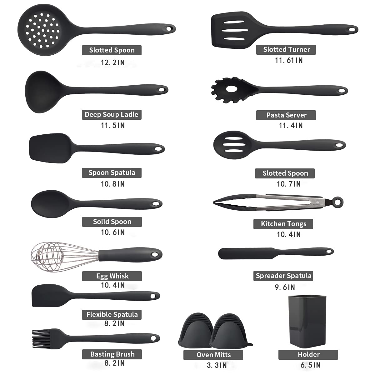 Cooking Utensils Set,Silicone Kitchen Utensil Set 15PCS,Non-Stick Silicone Kitchen Utensils,Heat Resistant 446°F Kitchen Tool Set,kitchen essentials for new home(Non Toxic) Black