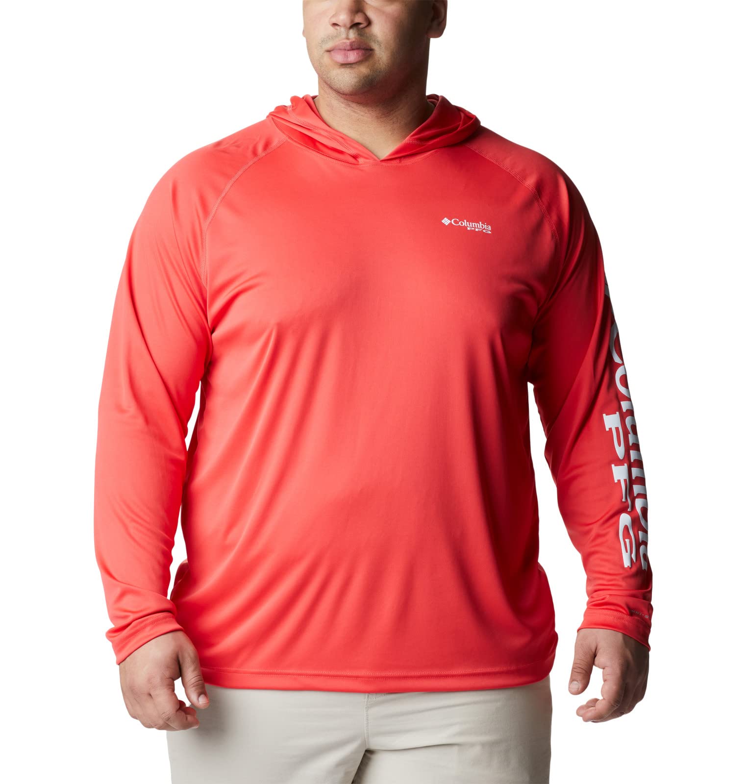 Columbia Men's Terminal Tackle Hoodie, Red Hibiscus/White Logo, X-Large