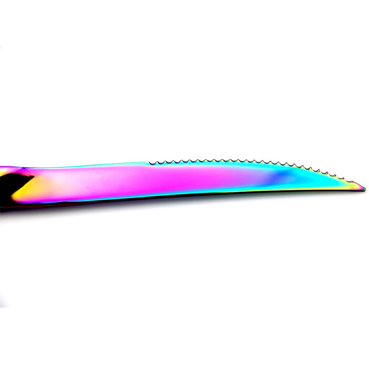 JASHII 18/10 Stainless Steel 8 Piece Mirror Polished Rainbow Serrated Steak Knife Colorful Serving Black Utensil Set