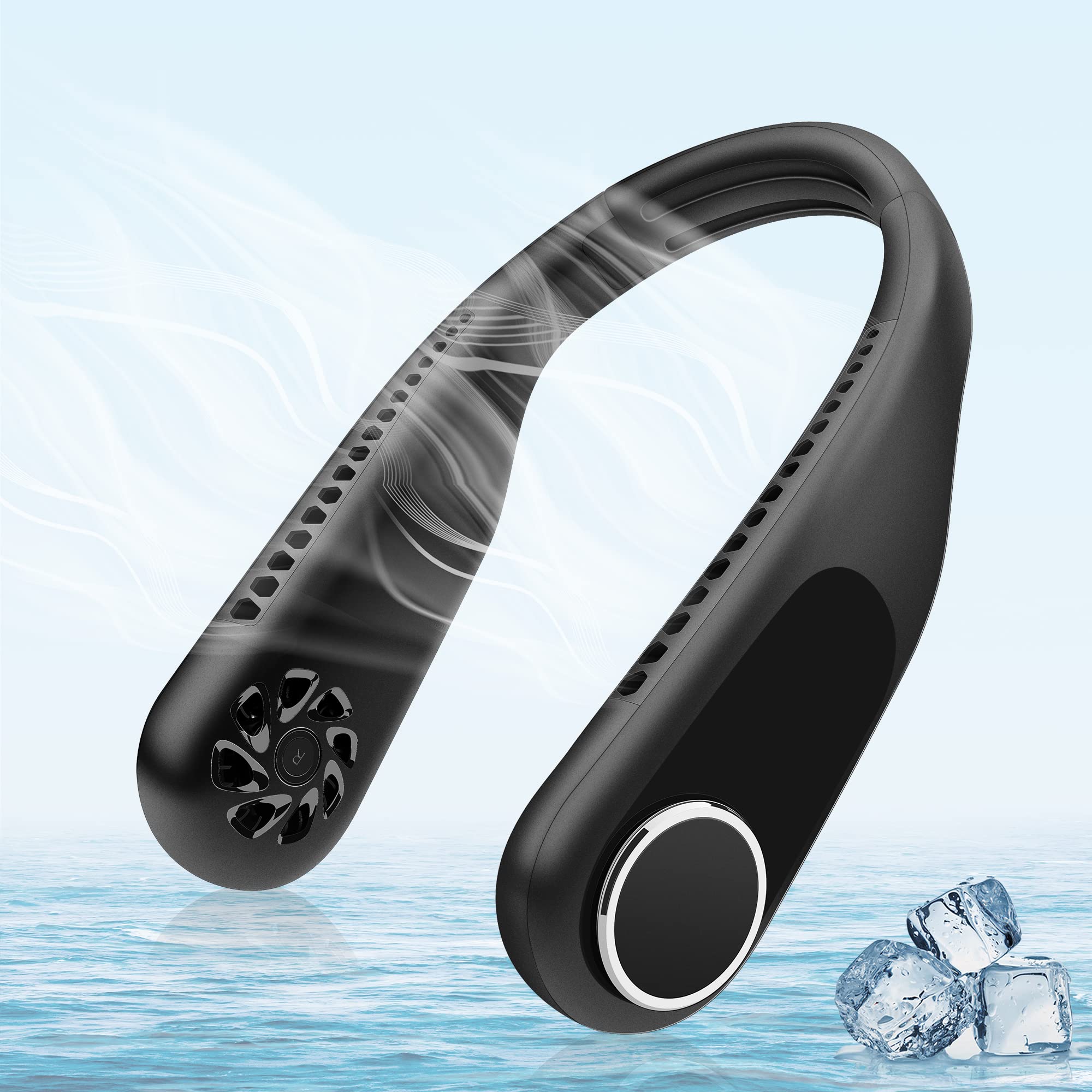 DYGSWIN Portable Bladeless Neck Fan,4000mAh battery Rechargeble USB personal fan,hands free cooling wireless leafless Fan,faster cooling,Super Quiet,No Blade Earphone Design,3 Speeds Long Use Time