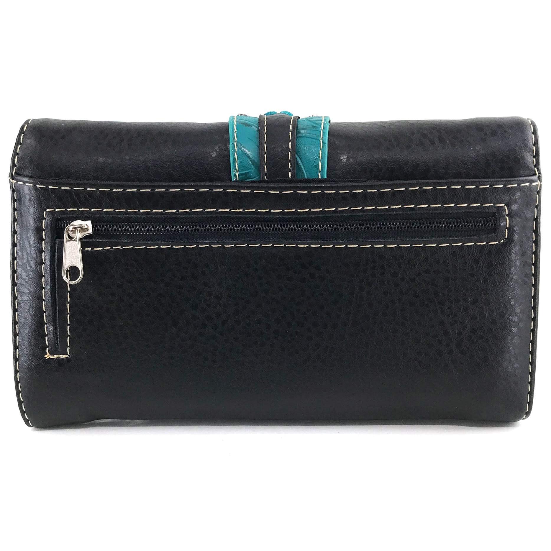 Zelris Western Buckle Star Floral Women Crossbody Wrist Trifold Wallet (Turquoise)