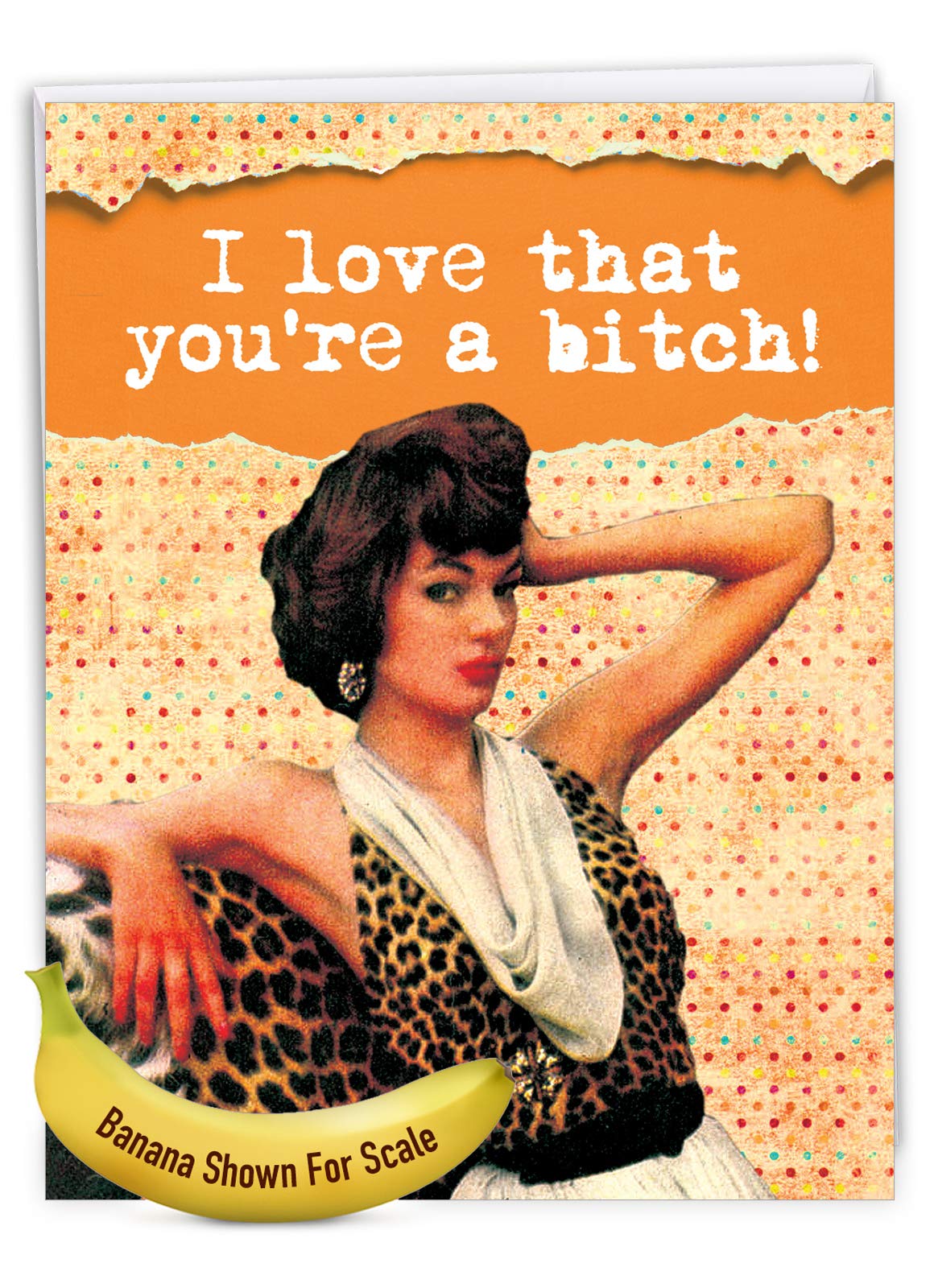 NobleWorks - 1 Jumbo Funny Card for Birthdays (8.5 x 11 Inch) - Cartoon Joke, Humor Bday Card with Envelope - Younger B-tch J9699