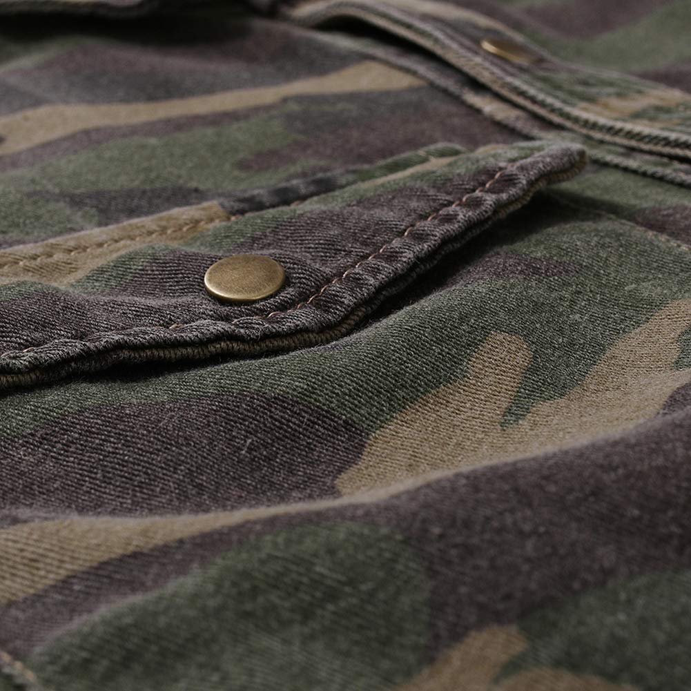 chouyatou Men's Military Style Short/Long Sleeve Camo Printed Button Down Shirt (Large, Green Short)