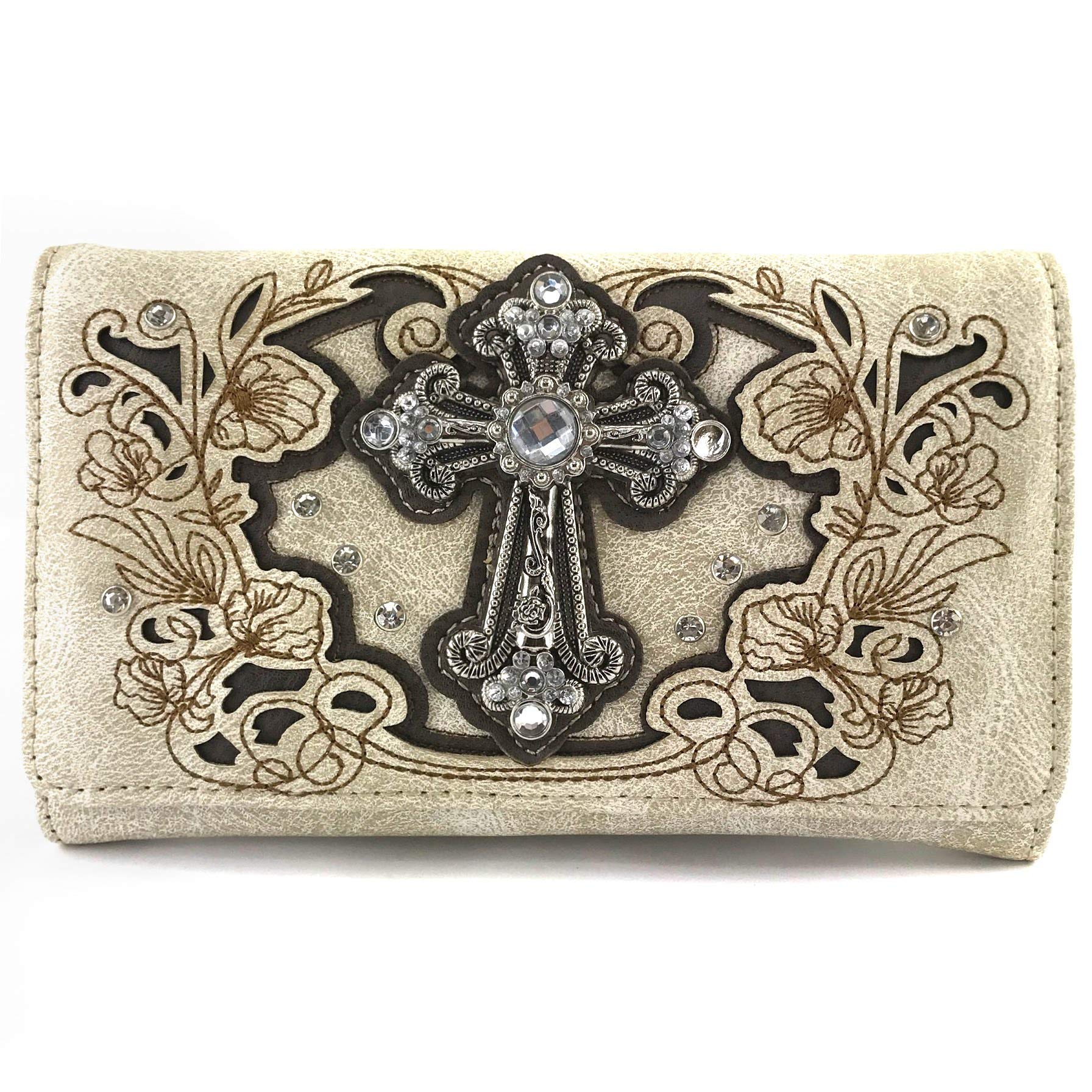Zelris Western Floral Blossom Cross Women Crossbody Wrist Trifold Wallet (Purple)