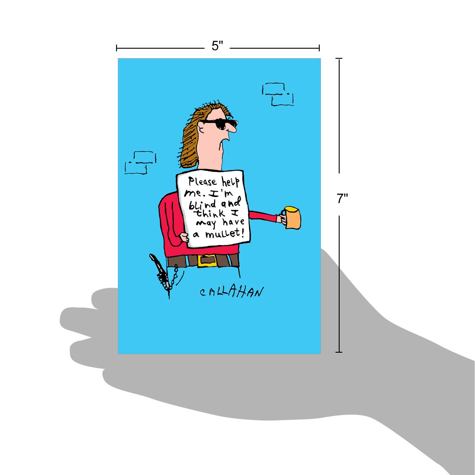 NobleWorks - 1 Hilarious Birthday Card with Envelope - Funny Card with Cartoons, Humor Comic Notecard - Blind Mullet C6150BDG
