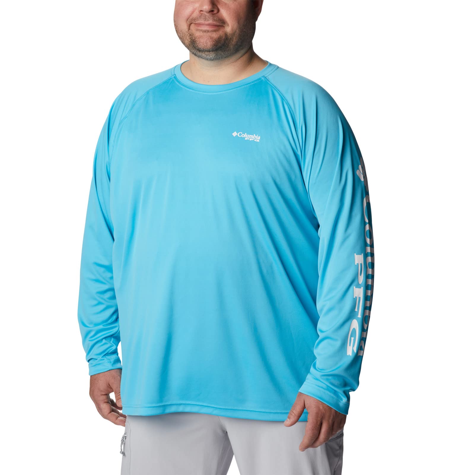 Columbia Men's Terminal Tackle Long Sleeve Fishing Shirt, Compass Blue/Carbon Logo, Small