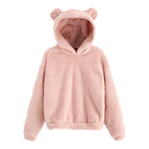 Womens Casual Hooded Sweatshirt Loose Drawstring Pullover Hoodies Long Sleeve Solid Bear Ear Sweatshirt Tops