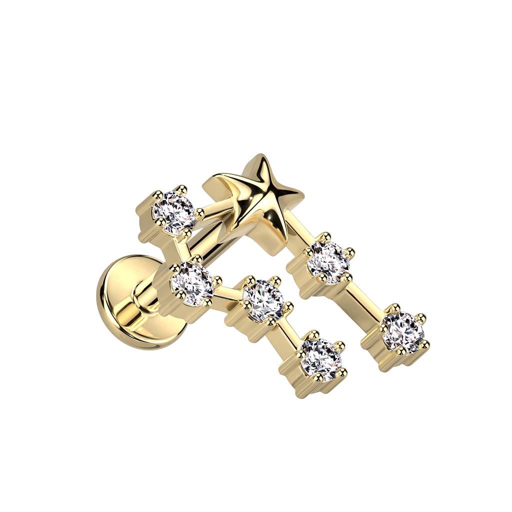 Dynamique 316L Surgical Steel Gold Plated Internally Threaded CZ Zodiac Constellation Labret Stud (Sold Per Piece)