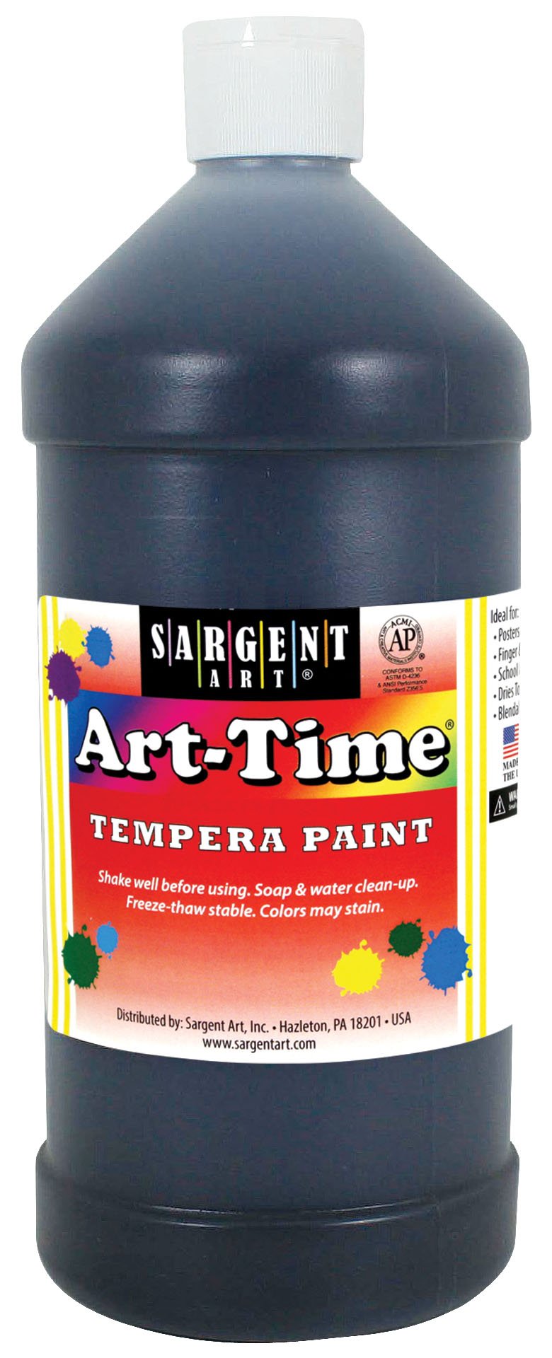 Sargent Art 17-6585 32 oz Black Art-Time Tempera Paint, 1 Quarts (Pack of 1), 31 Fl Oz