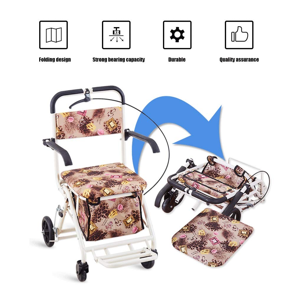 Folding Rollator Walker with Seat,Lightweight Height Adjustable with Padded Seat Carry Basket and Locakble Brakes Easy Storage Transport - Supports 220 lbs