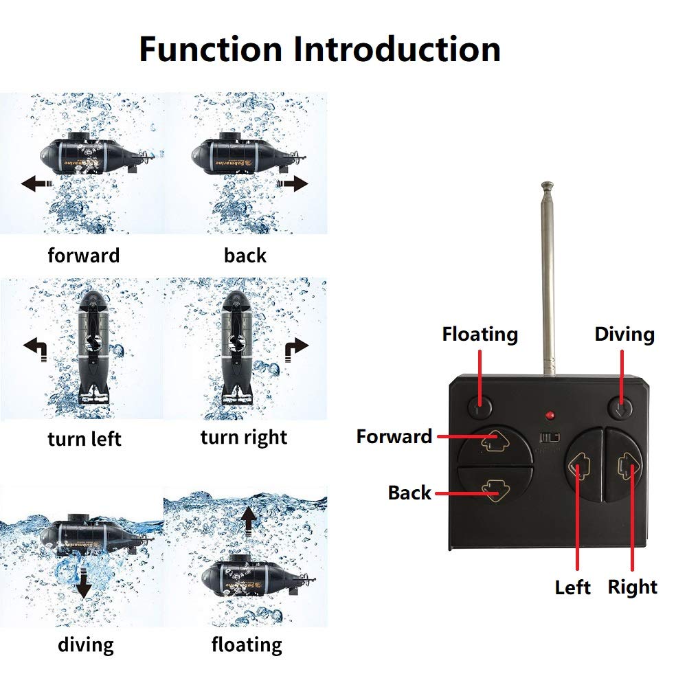 YEIBOBO ! 6 Channels Mini RC Submarine Toy (Black)
