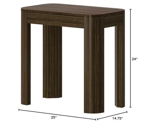 Plank+Beam Modern Rounded Rectangular Side Table, Solid Wood End Table for Living Room, 25in, Walnut