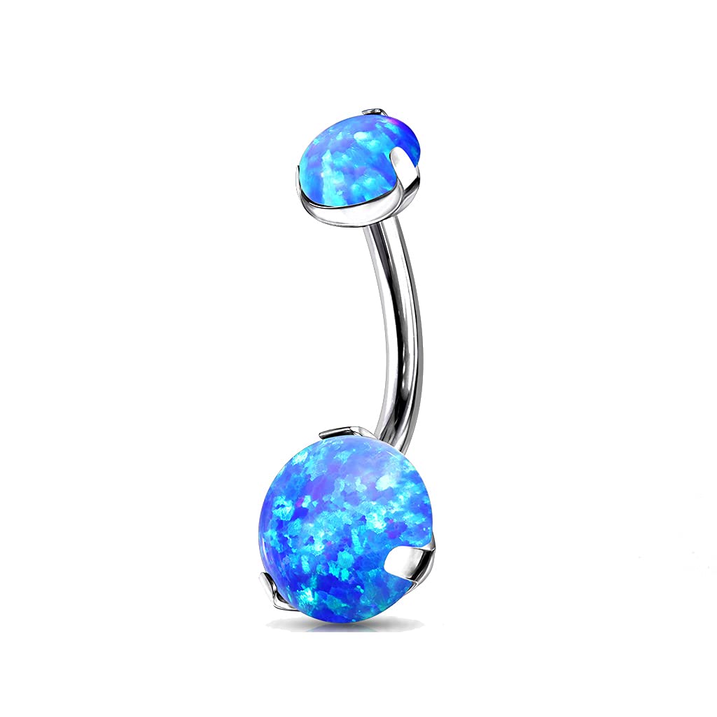 Dynamique Implant Grade Titanium Internally Threaded Top Prong Set Double Round Opal Belly Button Rings (Sold Per Piece)