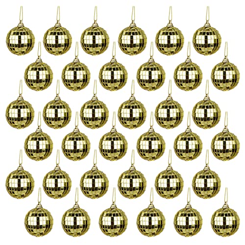 Christmas Baubles,Decoration Supply,36 Pcs Bright Reflective Mirror Disco Balls, 3cm Golden 90s Disco Ball Ornaments Christmas Tree Hanging Balls Pendants for Holiday Wedding Par