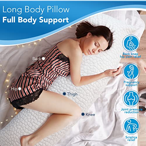Cooling Body Pillow for Adults,Adjustable 58inch Extra Long Pillows for Sleeping, Shredded Memory Foam Full Body Pillows,Ultra Soft Cool Cover with Zipper, Support for Neck/Back/Leg/Maternity