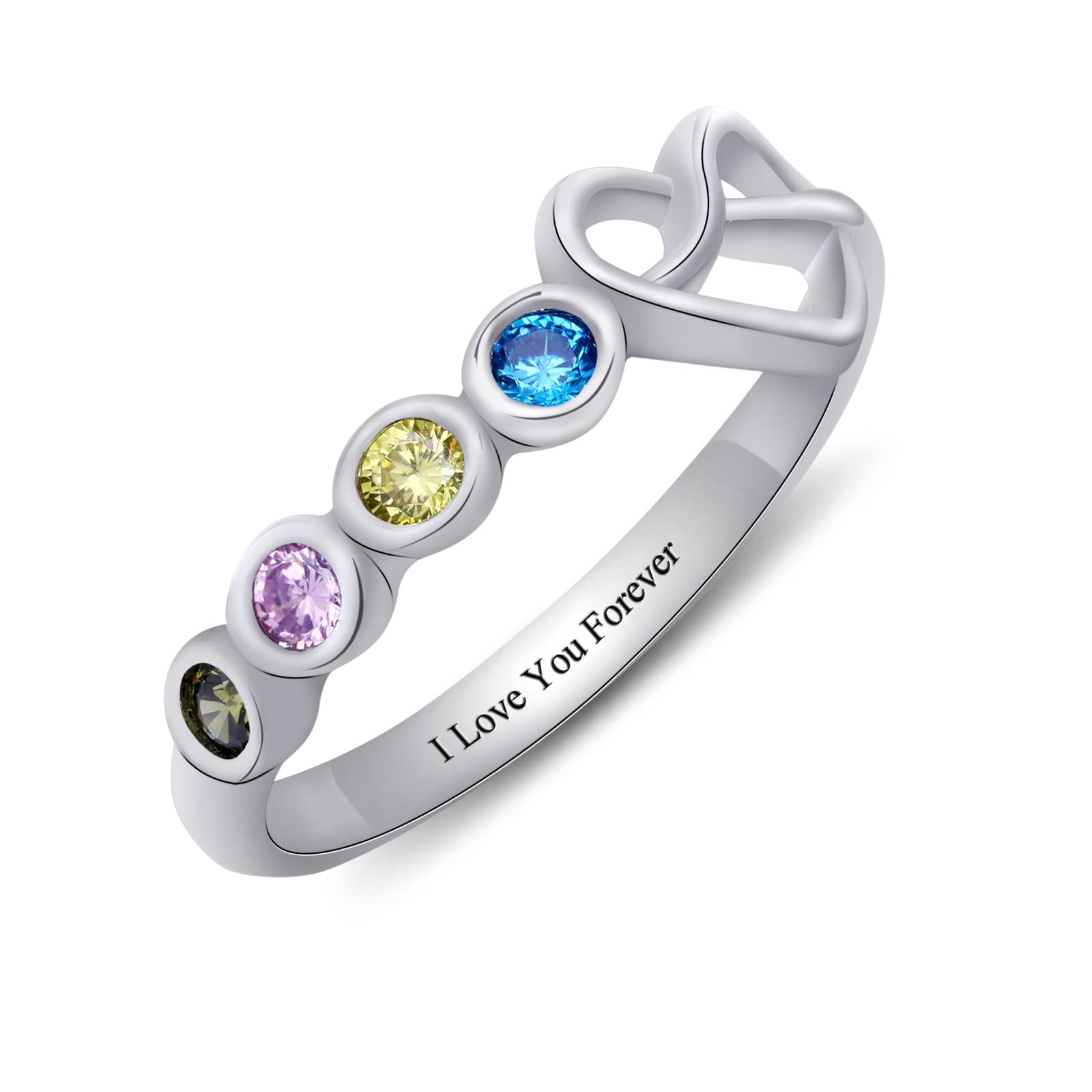 Dainty Heart Knot Ring Personalized,Cute Love Knot Ring Custom Birthstone and Name for Wedding,Promise,Anniversary