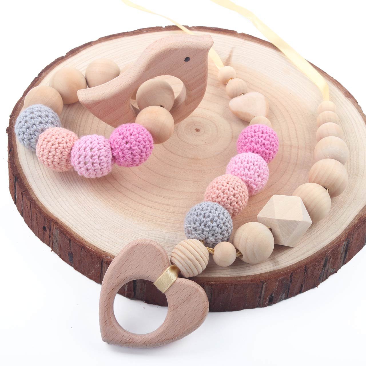 Wood Teethers for Babies DIY Necklace and Bangles Soothes Gum Pain Molar Teething Wood, Bird Elephant Sheep Moon Rocket Butterfly Star Heart Hedgehog Ship Cloud