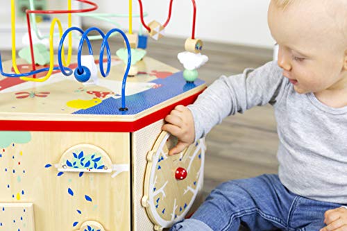 Wooden Activity Cube XL Size by Small Foot โ Classic 7-Sided Interactive Toy with Bead Maze, Puzzle, Shape Sorter, Clock & Wheels - Develops Kids Dexterity, Motor Skills โ Age 12+ months