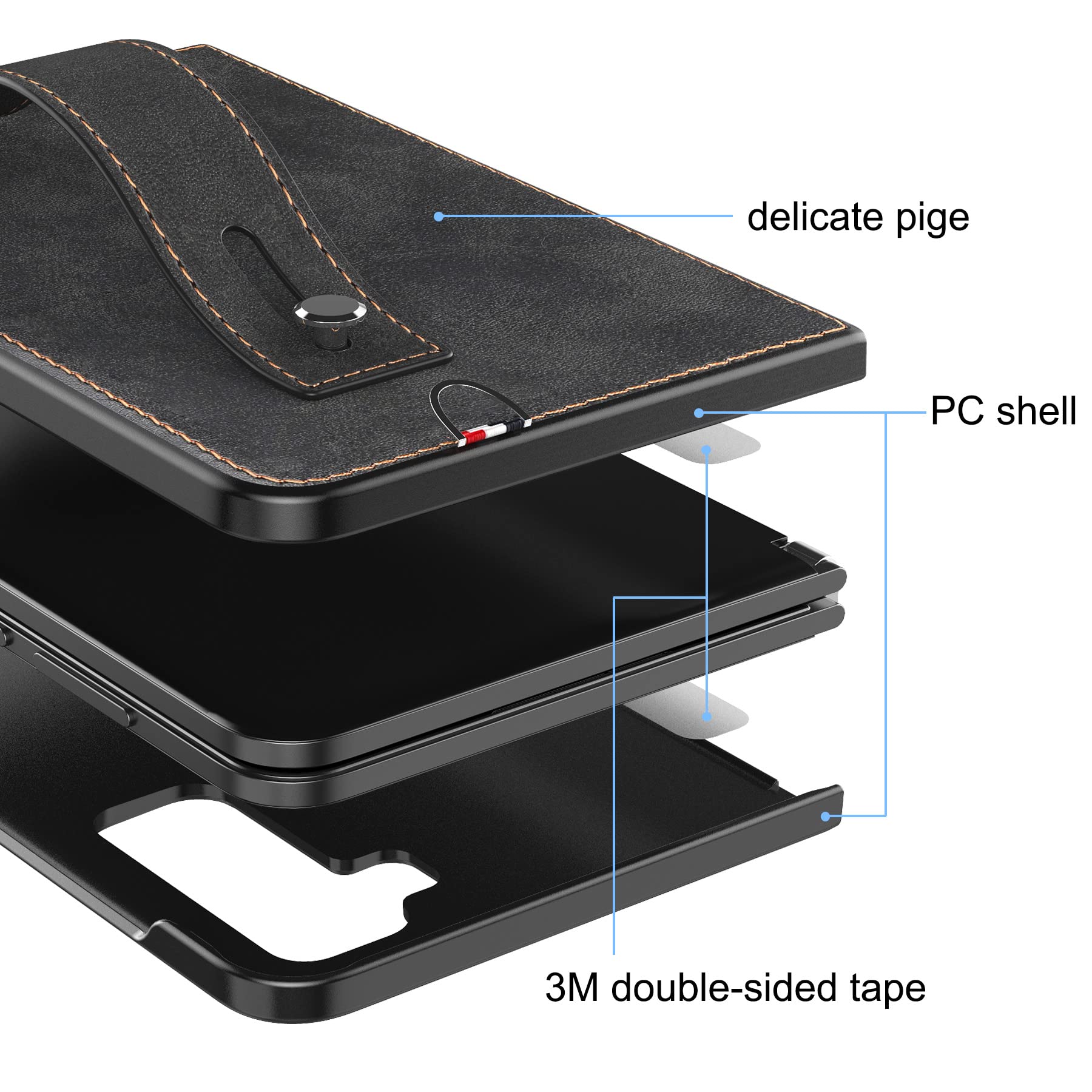 Foluu for Microsoft Surface Duo 2 Case, Surface Duo 2 Leather Case with Hand Strap, [Slim & Lightweight] PU Leather Back Cover Hard PC Holder Protective Phone Case for Microsoft Surface Duo 2 (Black)