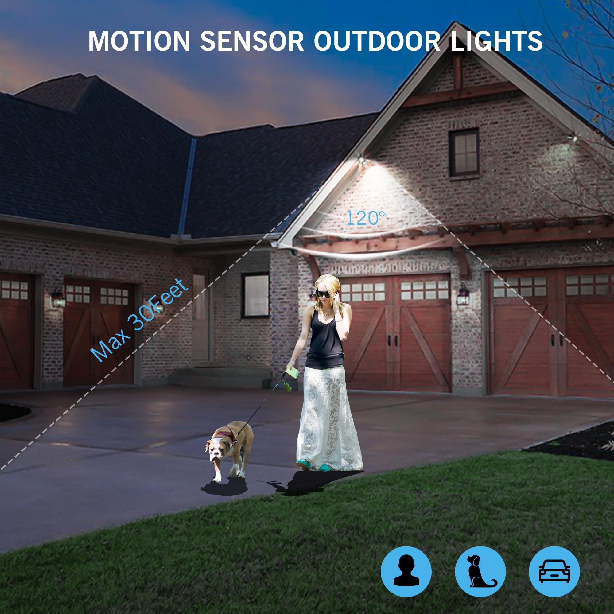 Torkase PAR38 Motion Sensor Flood Light Bulbs, Motion Activated Outdoor Lighting,200 Watt Equivalent(20W) 2000LM, 5000K Daylight,LED Flood Light for Backyard, Garage, Porch, Garden,2 Pack