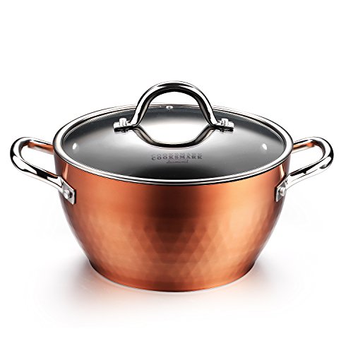 cooper pan Diamond-Infused Nonstick Induction Safe Cookware Set, Scratch-Resistant Pots and Pans Set with Glass Lids, Dishwasher Safe Oven Safe 10-Piece, Copper Brown