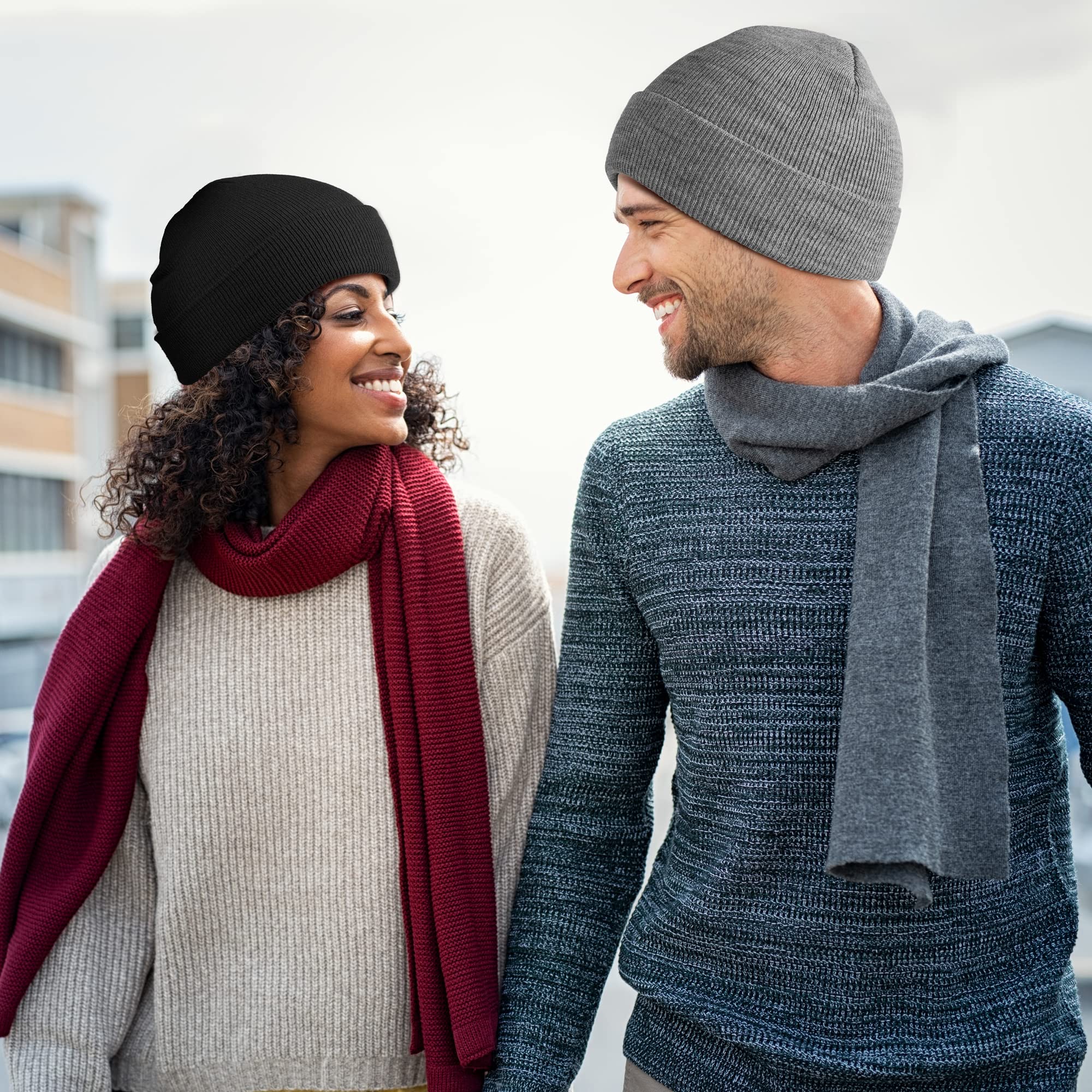 Cooraby 3 Pack Unisex Winter Skull Cap Beanies Knitted Cuff Hats Caps Roll-up Edge Beanie Hats for Men Women Outdoors Black