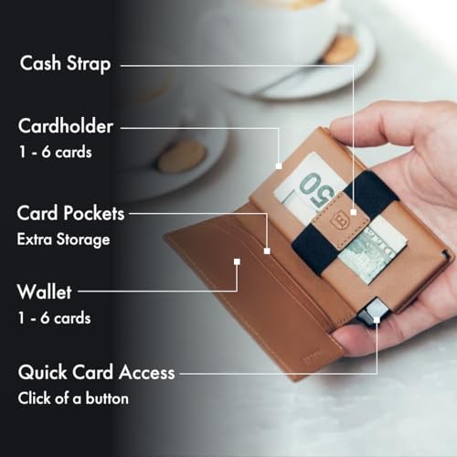 Ekster Parliament Men's Wallet | RFID Blocking Leather Minimalist Wallet | Slim Wallet for Men - Designed for Quick Card Access with Push Button (Roma Cognac)