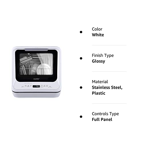 COMFEE' Countertop Dishwasher, Portable Dishwasher with 5L Built-in Water Tank, No Hookup Needed, 6 Programs, 360° Dual Spray, 192℉ Steam& Air-Dry Function, Mini Dishwasher for Apartments& RVs, White