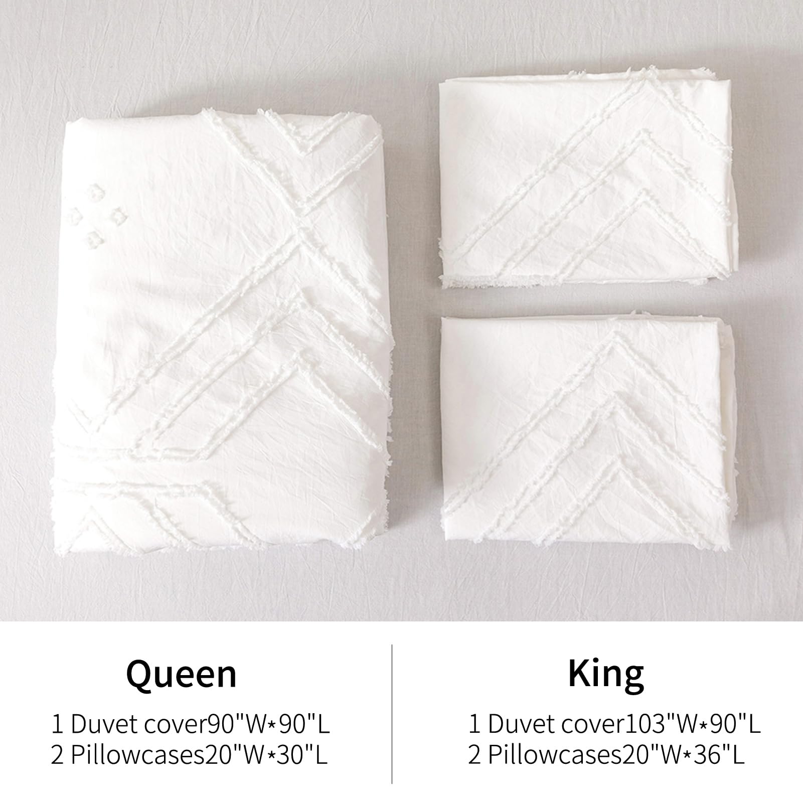 Rvciby Women White Boho Duvet Cover Queen,3PCS Soft Microfiber Bedding Set,Boho Textured,Rhombus Geometric Pattern Duvet Cover with Corner Ties & Zipper Closure (90"x90"-1 Duvet Cover,2 Pillow Cases)