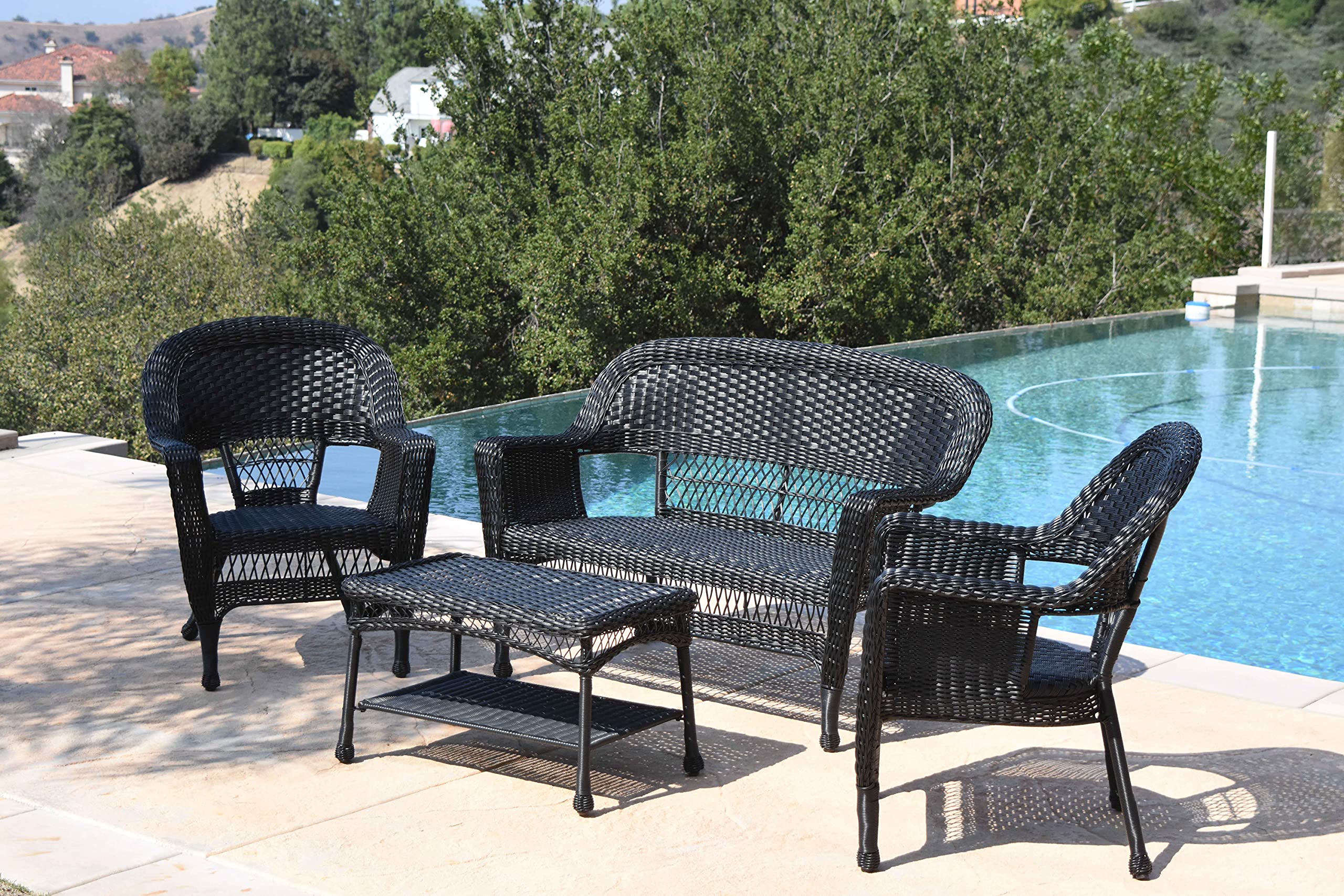 Jeco 4 Piece Wicker Conversation Set, Black