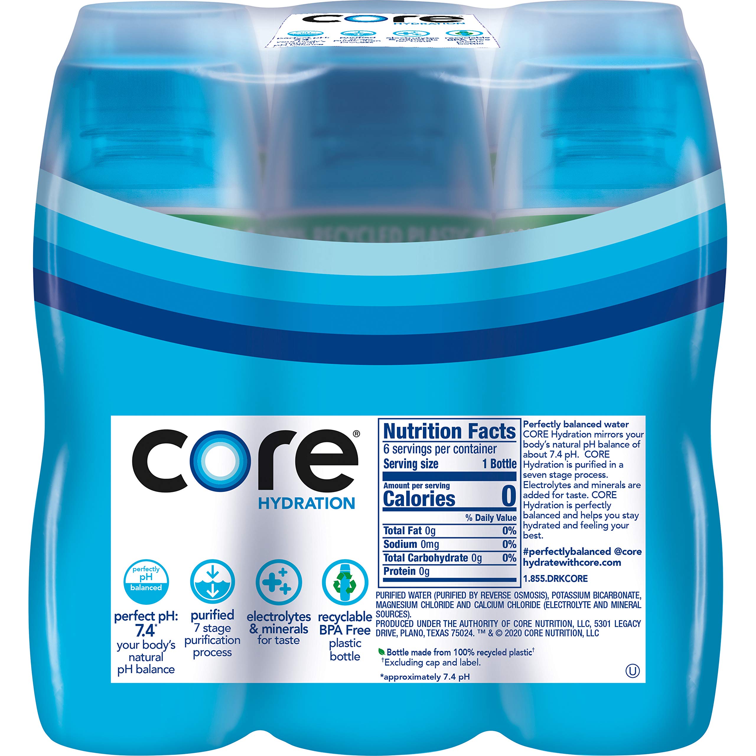 Core Hydration Perfectly Balanced Water, .5 L bottles, 24 Count (4 Packs of 6), USA Gymnastics Official Hydration Partner