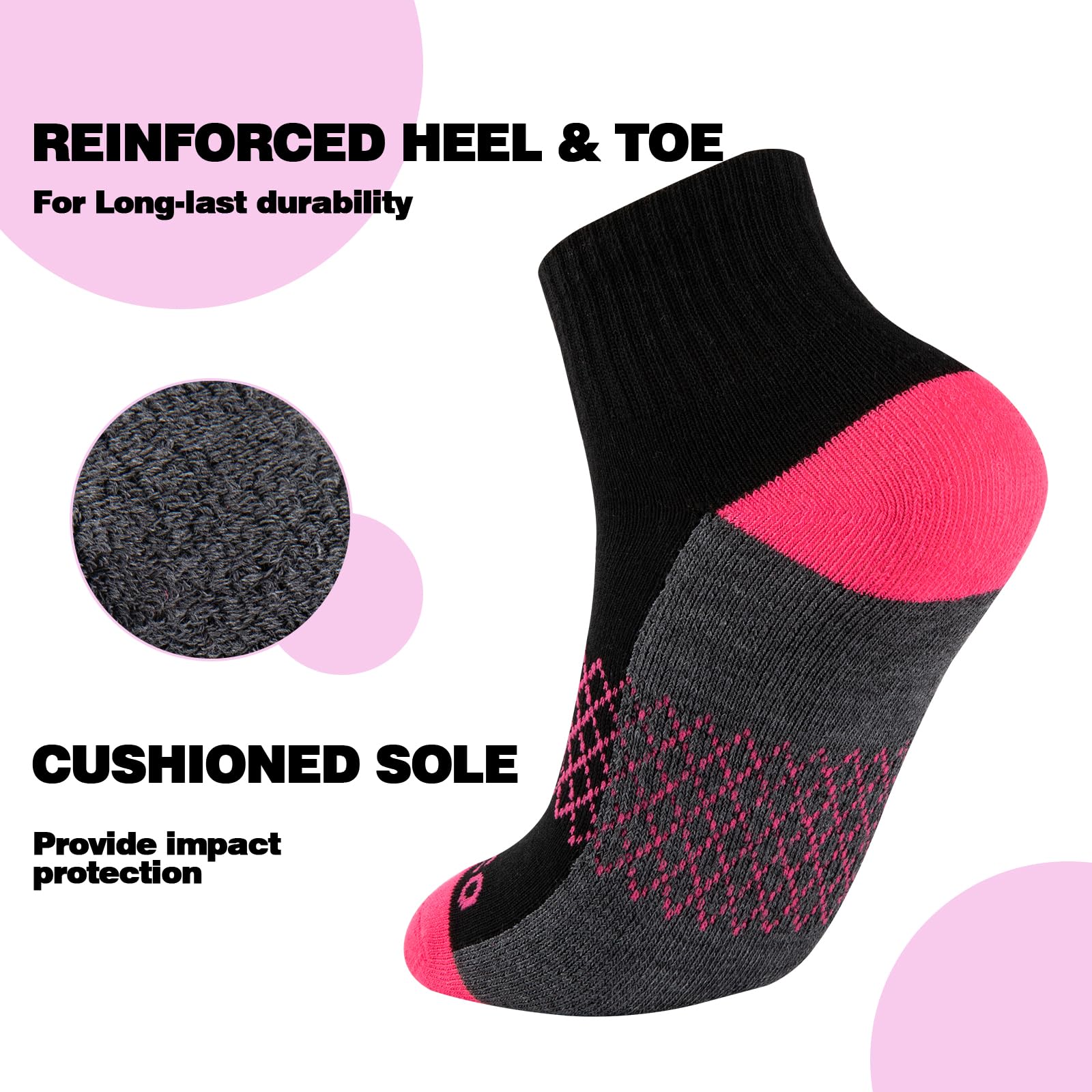 eallco Womens Ankle Socks Athletic Running Cushioned Short Socks Size 9-11 For Women 6 Pairs…