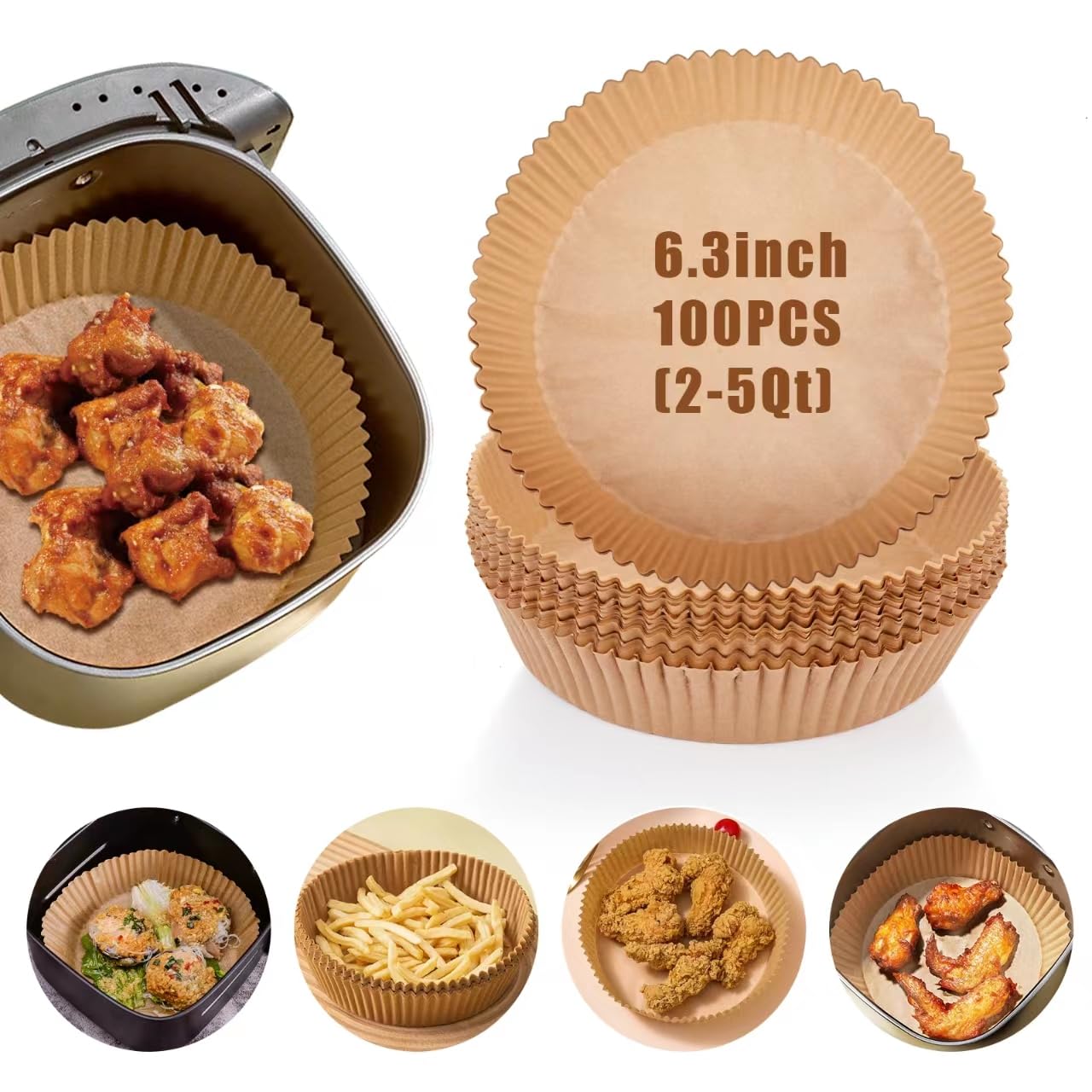 Fondpen Air Fryer Liners for Ninja Air Fryer,100 Pcs Disposable AirFryer Liners Parchment Paper Sheets Air Fryer Accessories Compatible with Ninja AF100/AF101 Air Fryer and Ninja AF161(6.3inch)