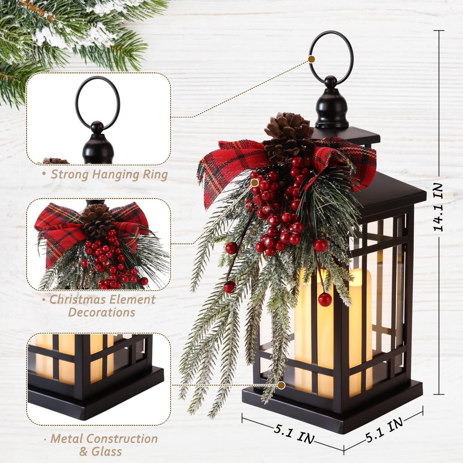 Christmas Lanterns Christmas Decorative Lantern Snow Globe Christmas Decorations Indoor Outdoor Flashing Candle Lights, Dining Table Fireplace Decoration Hanging Candle Lanterns Holiday Decor