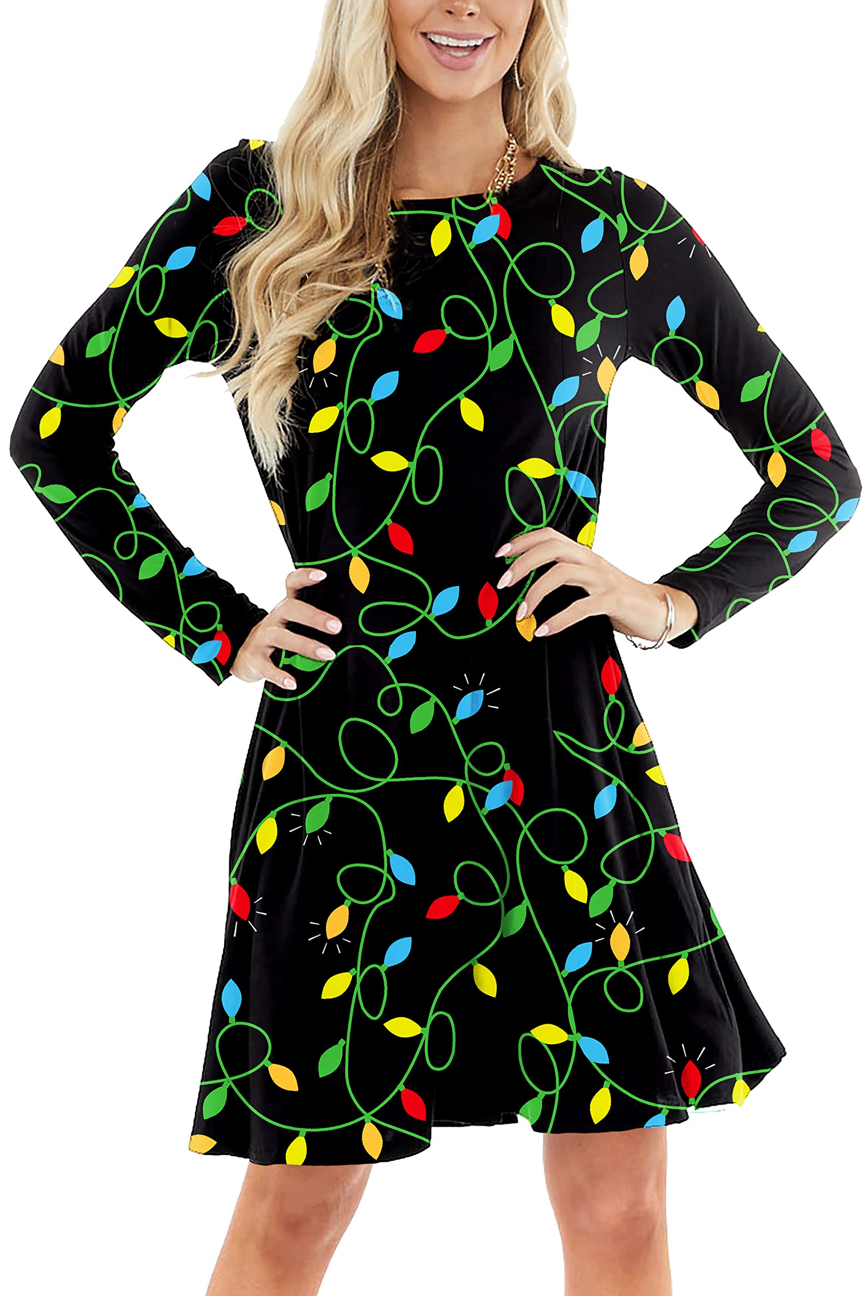 Christmas Light Dress for Women Ugly Holiday Party Winter Dresses M