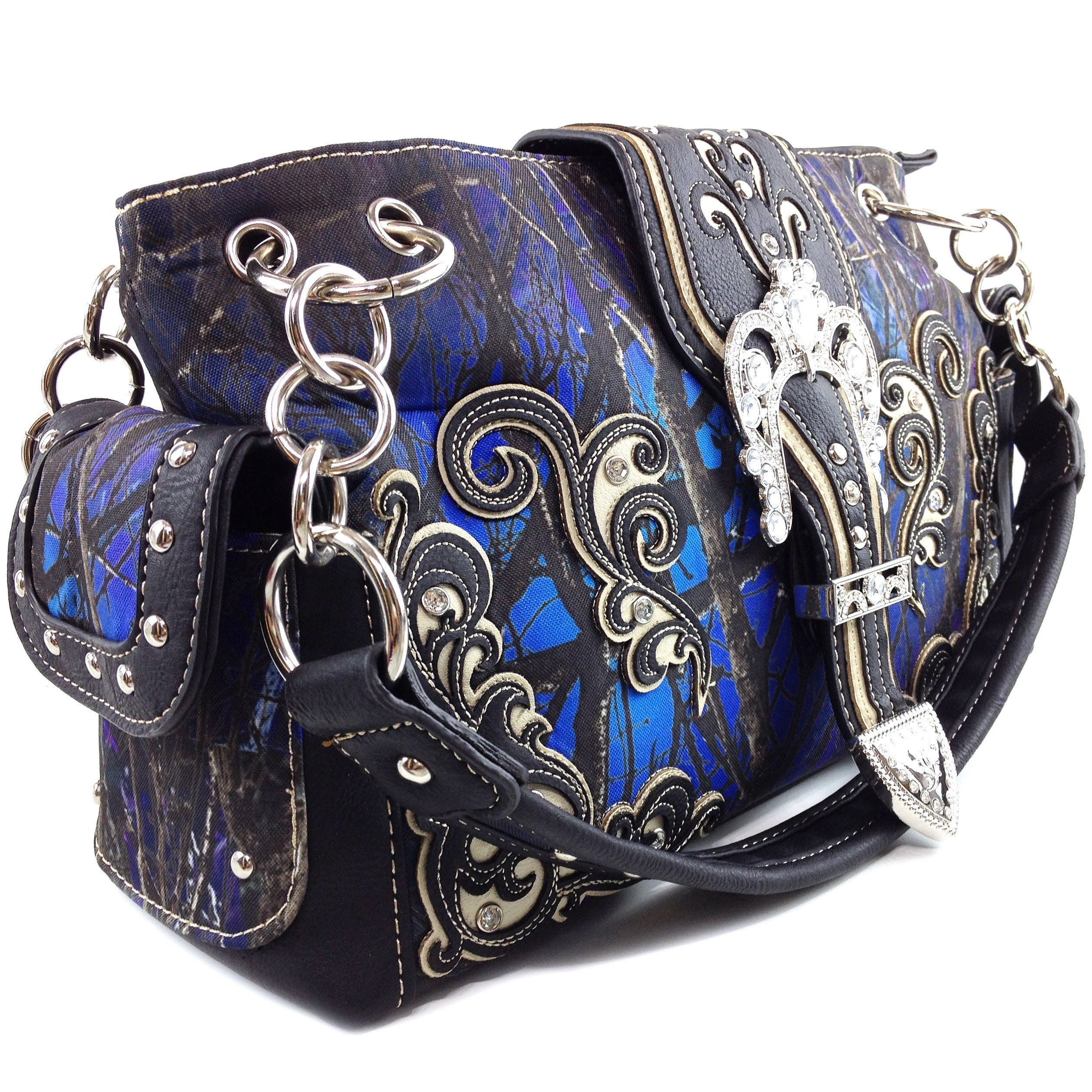Zelris Camouflage Shine Glow Buckle Women Conceal Carry Handbag with Wallet Set (Blue)