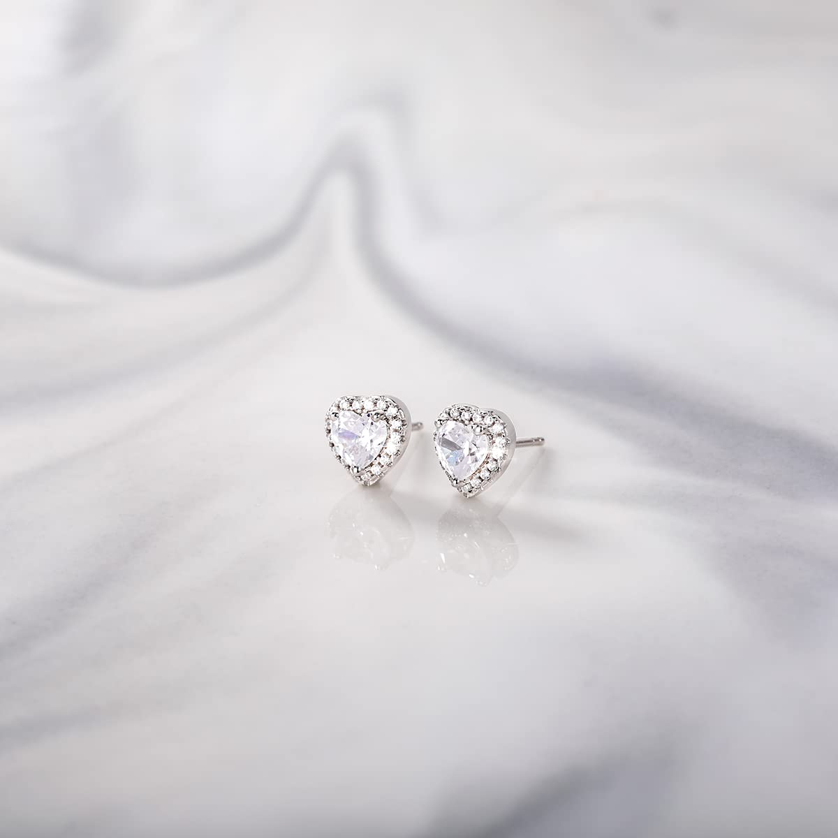 EAMTI 925 Sterling Silver Stud Earrings for Women 0.5CT Heart Cut Cubic Zirconia CZ Stud Earrings 18K White Gold Plated Stud Earrings Men Hypoallergenic