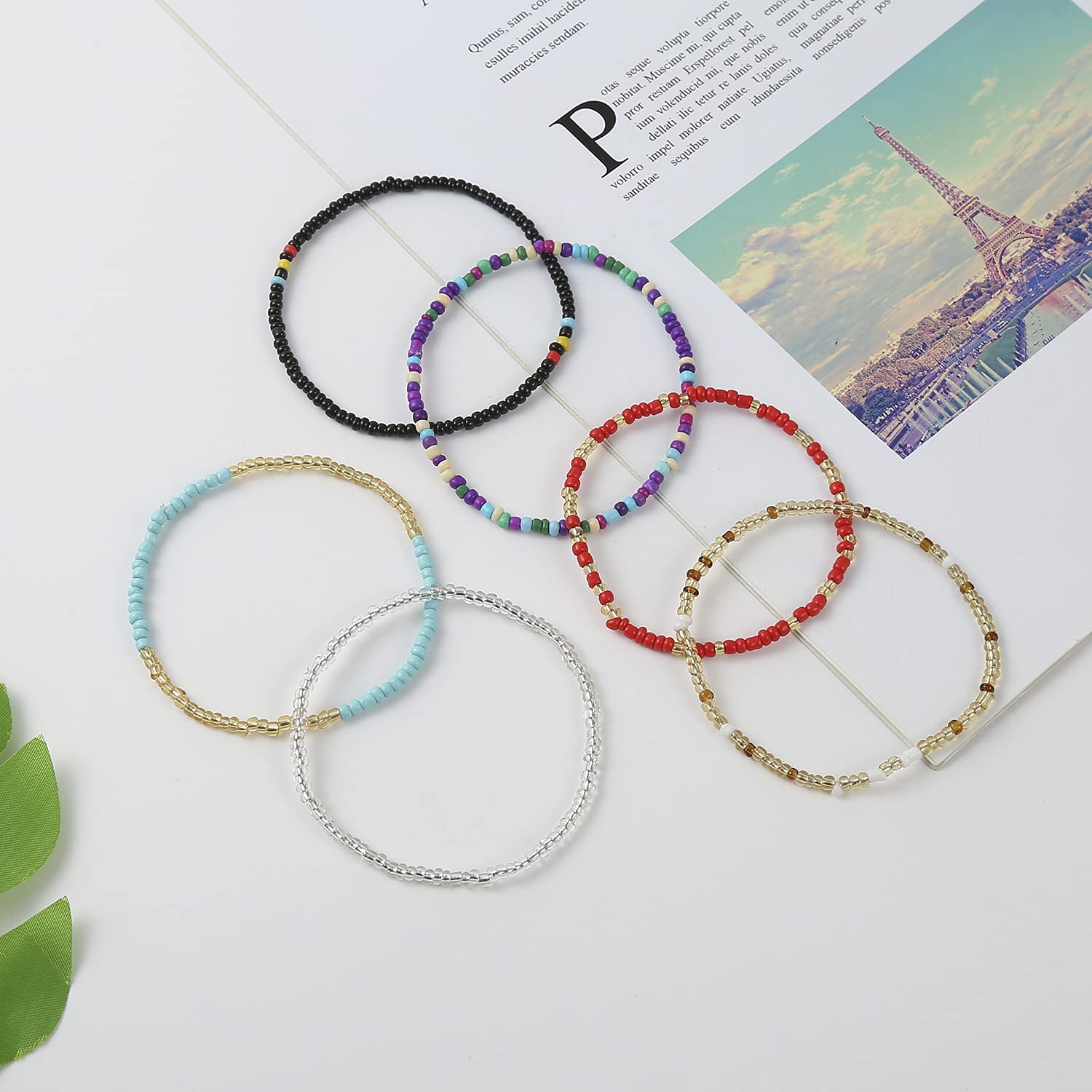 Dalinner 24Pcs Beaded Anklets for Women Handmade Boho Elastic Beaded Ankle Bracelets Set Colorful Anklets for Teen Cute Anklets