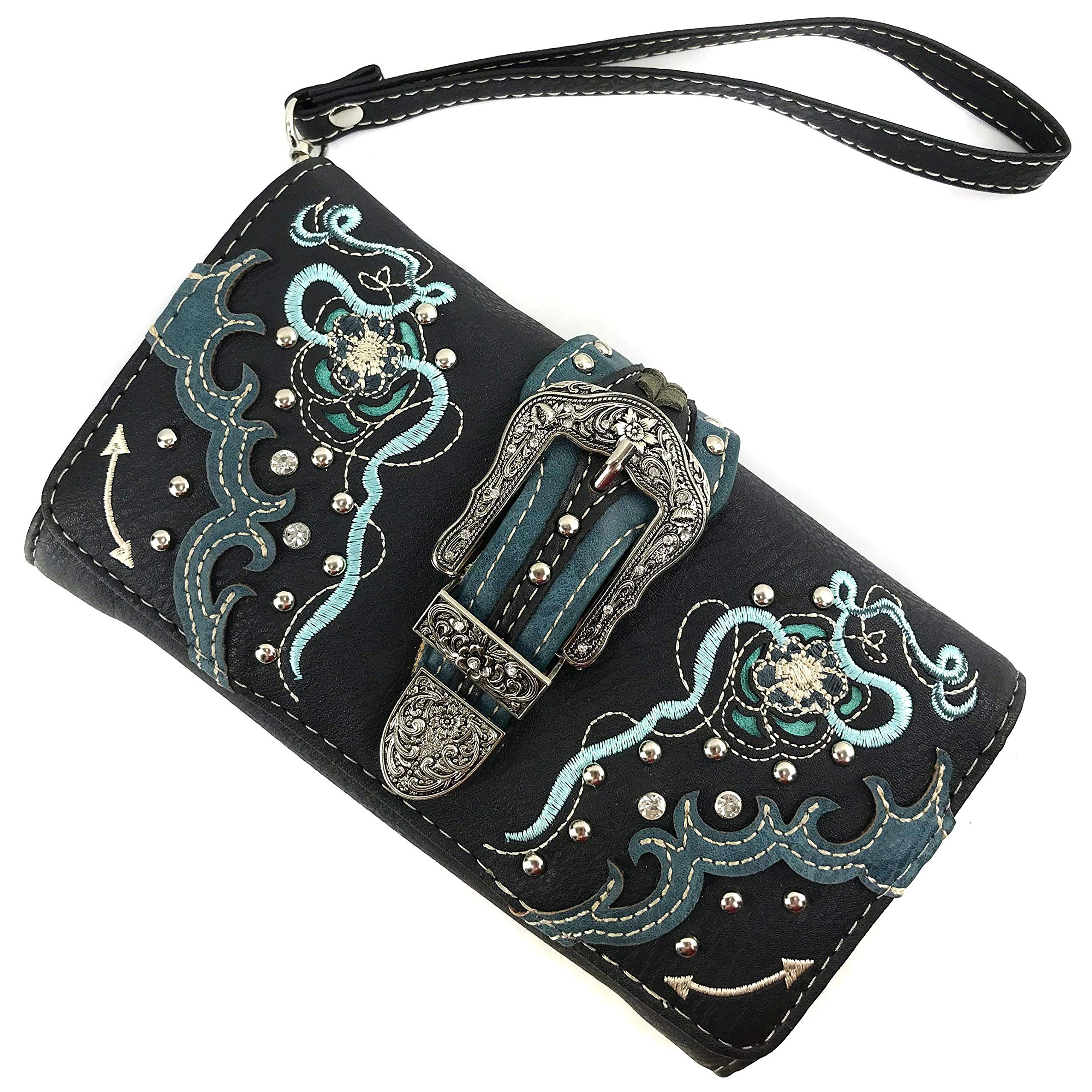 Zelris Floral Poppy Buckle Western Women Conceal Carry Tote Handbag Purse Set (Black)