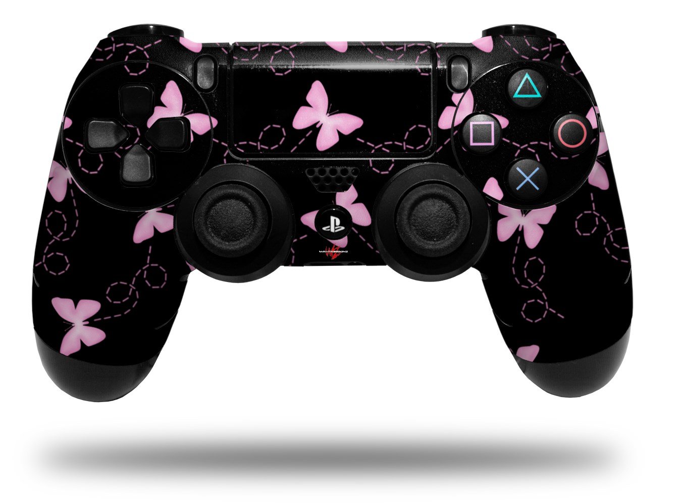 WraptorSkinz Skin Compatible with Sony PS4 Dualshock Controller PlayStation 4 Original Slim and Pro Pastel Butterflies Pink on Black (Controller NOT Included)